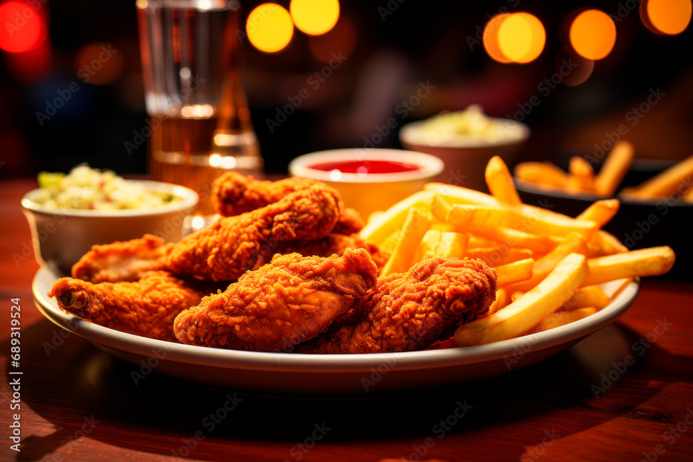 breaded chicken dish with fries Stock Photo | Adobe Stock
