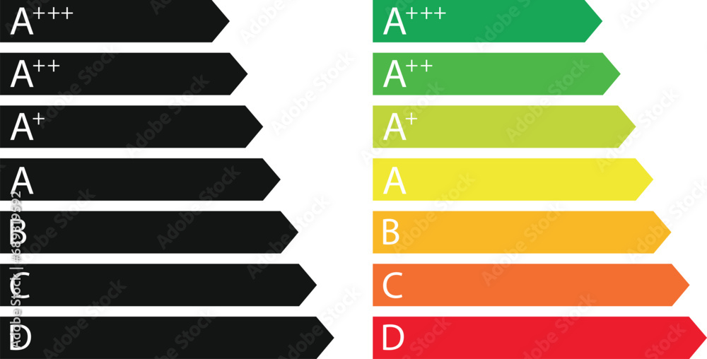 Energy efficiency chart icon set isolated on transparent background ...