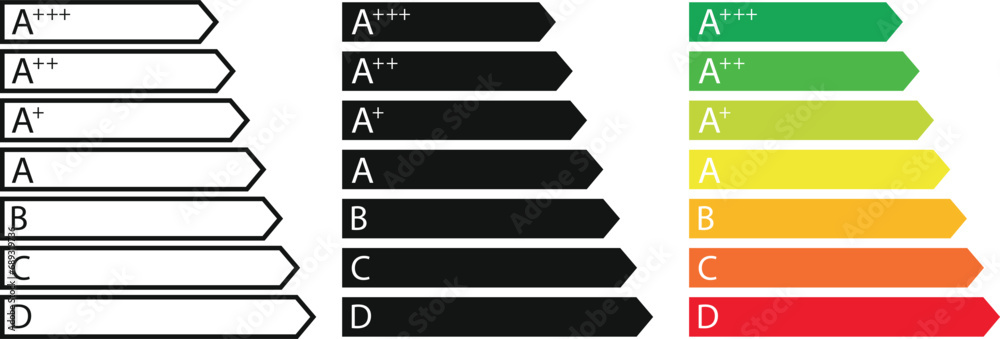 Energy efficiency chart icon set isolated on transparent background ...