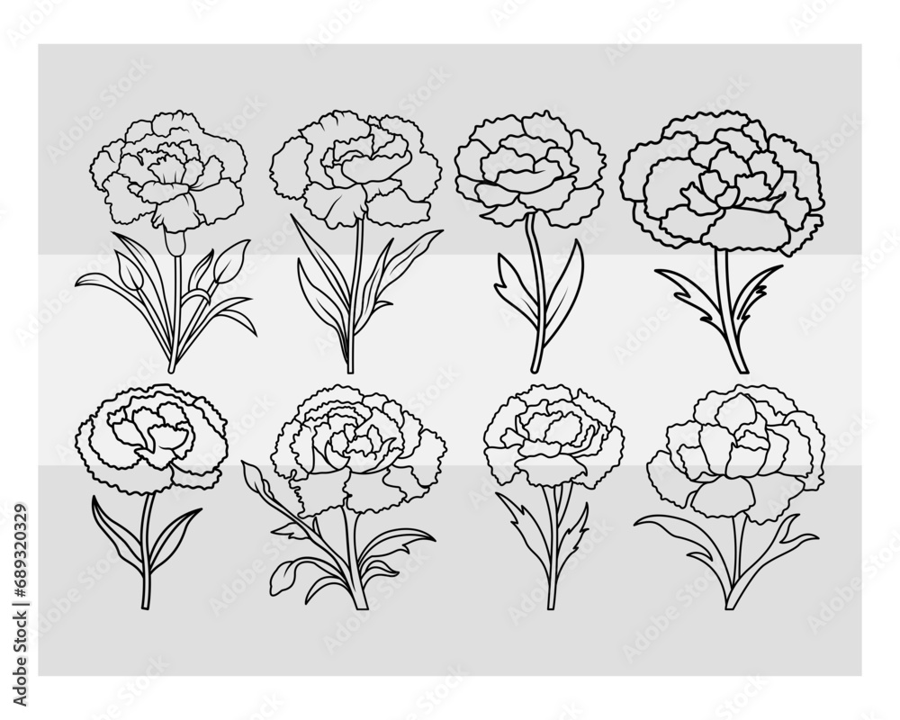 Carnation Svg, Carnation Silhouette, Carnation Flower svg, Floral, Cute ...