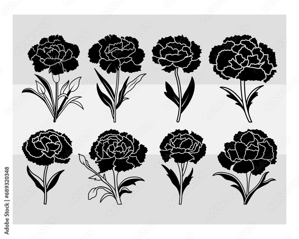 Carnation Svg, Carnation Silhouette, Carnation Flower svg, Floral, Cute ...