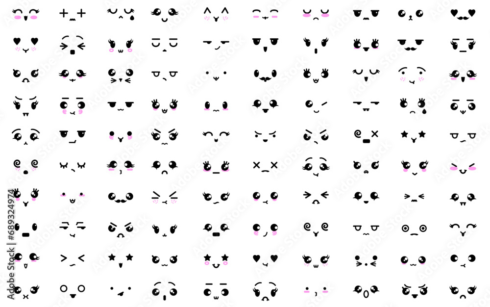 100 Kawaii Emoji Vector Set Visualization Of Emoticon Faces Types