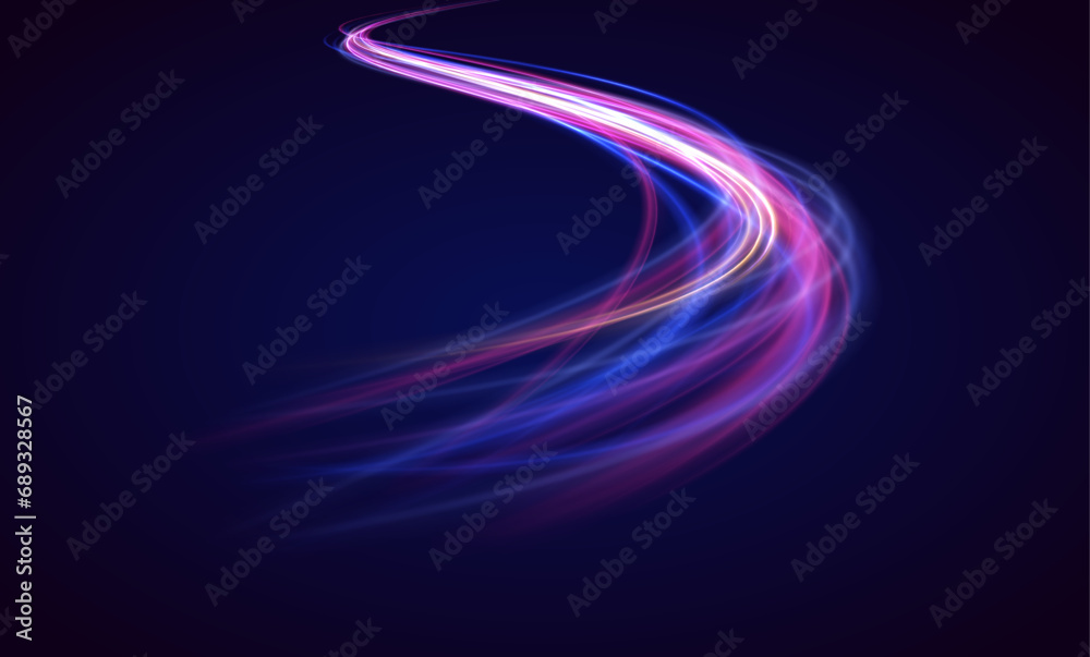 Racing cars dynamic flash effects city road with long exposure night ...