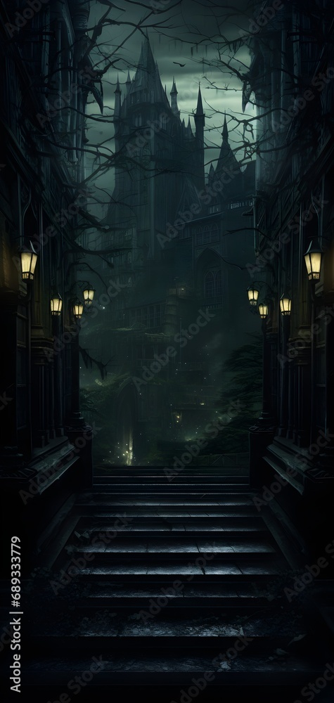 Dark Academia aesthetic collage, dim green black moon landscape, gothic ...