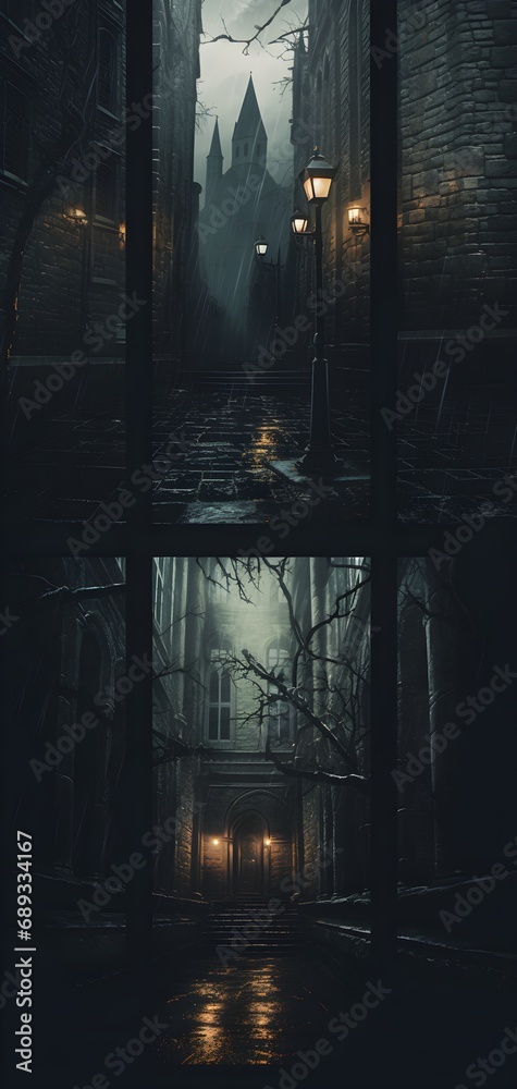 Dark Academia aesthetic collage, dim green black moon landscape, gothic ...