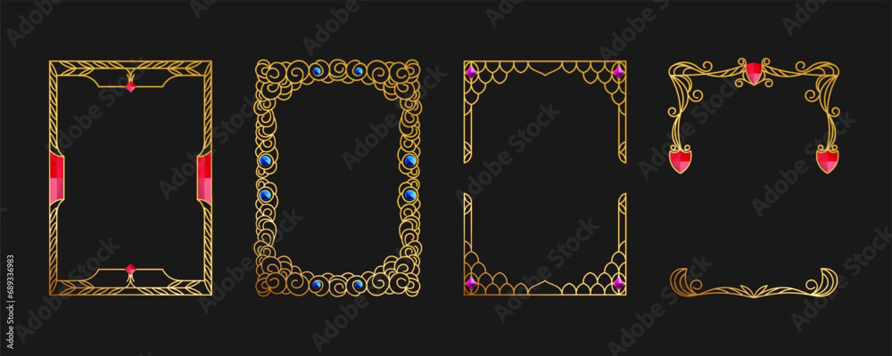 Gold decorative frame, engraved pattern. Vintage frame template ...