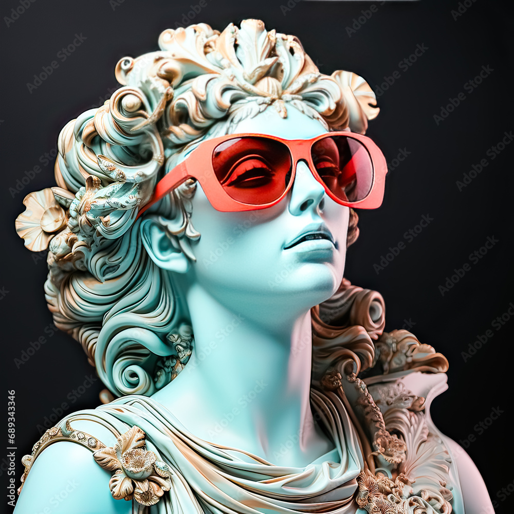 Goddess flair, Athena statue with pink glasses a creative stock photo ...