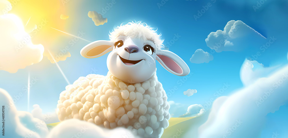 Cartoon. Sheep among the sun's rays. Banner. Generated AI. Modified in ...