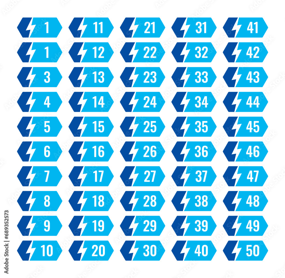 numbers with fifty steps lightning symbols. numbers 1-50 and lightning ...