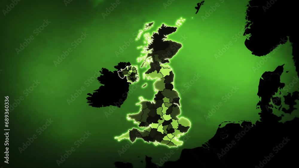 Green Map of United Kingdom with Administrative Units, Airports and ...