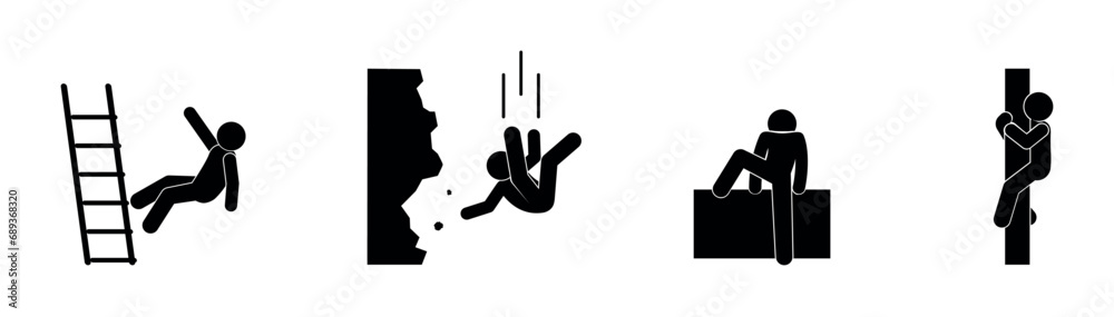 stick figure man icon, human silhouette, people at work, man falling ...