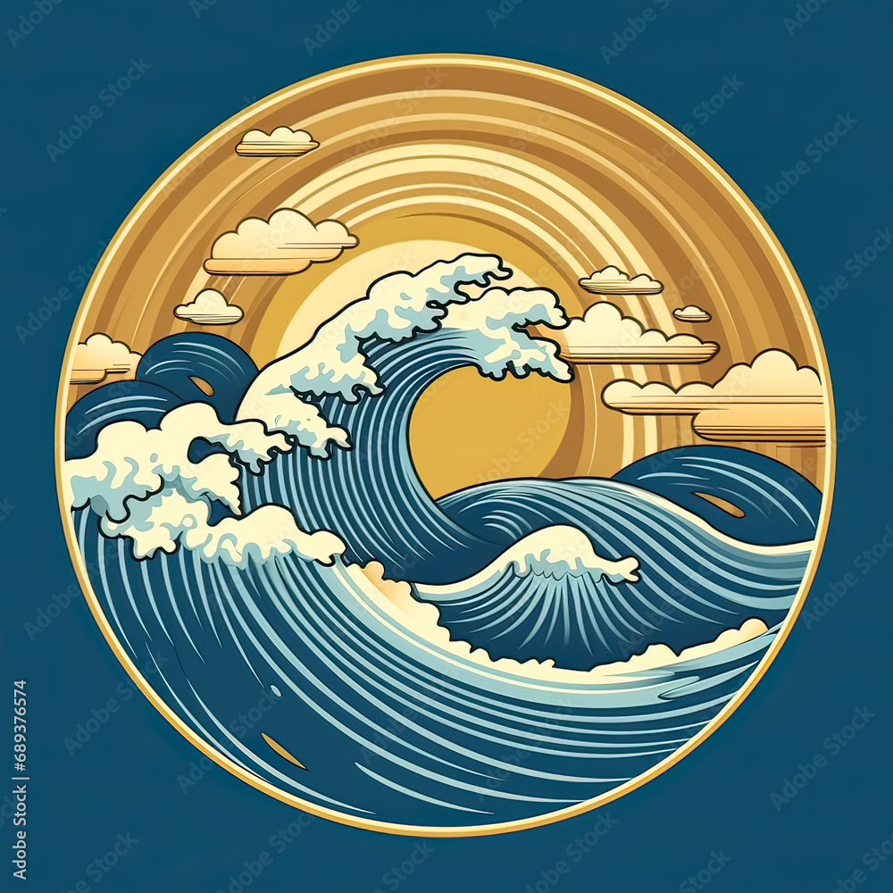 Dynamic emblem, Stock photo featuring a sea wave logo a captivating ...