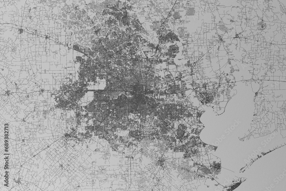 Map of the streets of Houston (Texas, USA) made with black lines on ...