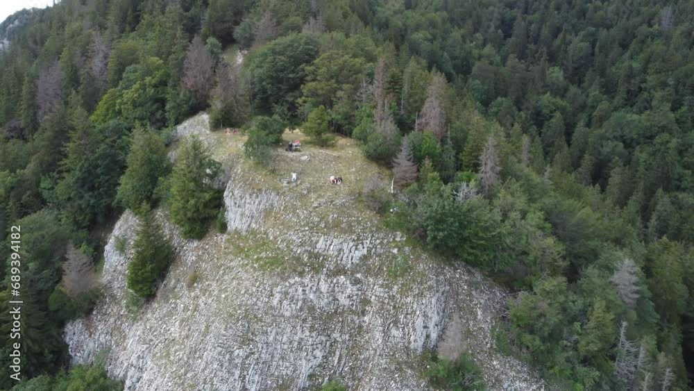 Vue aérienne d’une montagne avec belvédère et falaise en bord de route ...