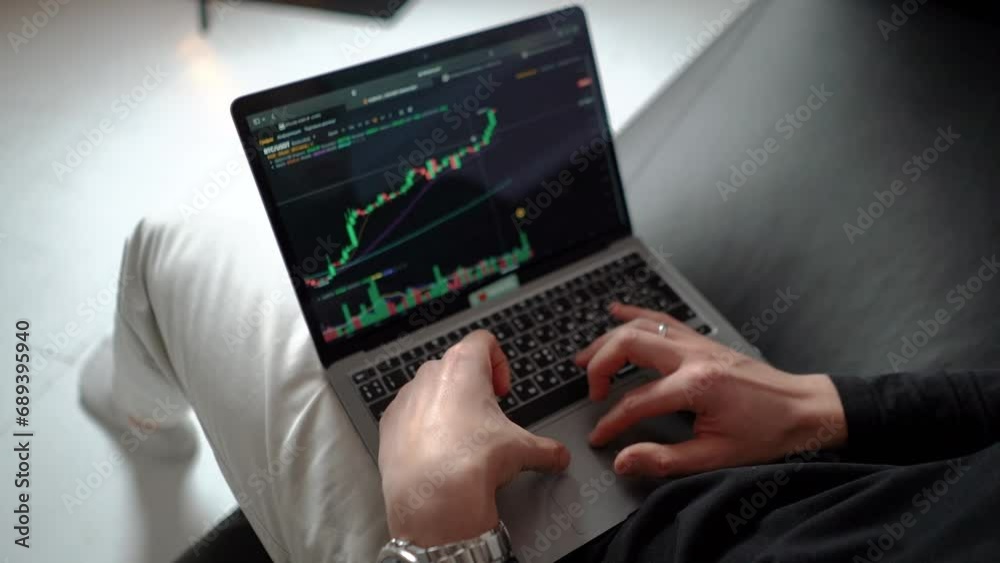 Video Stock man businessman investor trader trades on bitcoin crypto ...
