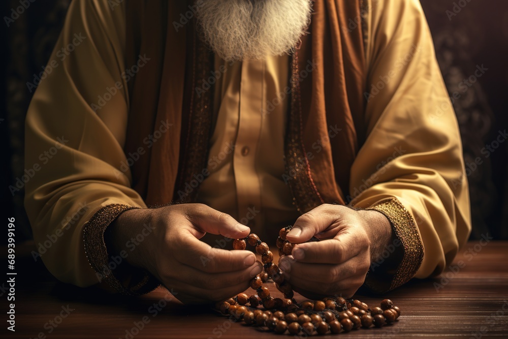 Religious muslim man praying with rosary beads Stock Illustration ...