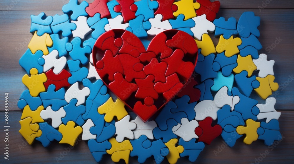 Artwork for autism awareness month: a heart-shaped puzzle symbolizes ...