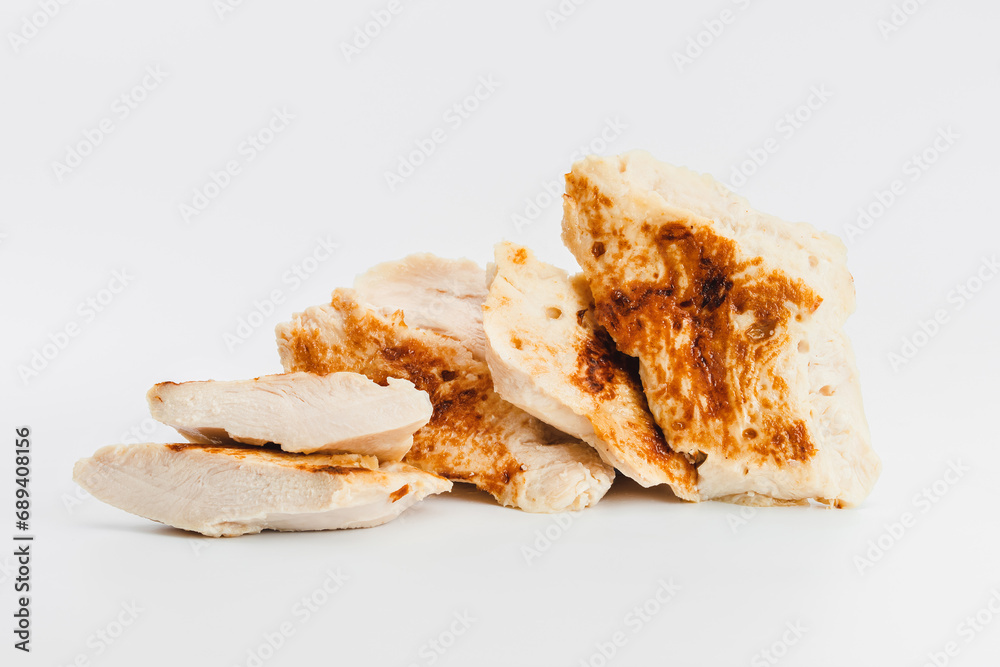 Fast cooking.Chicken fillets fried until half cooked, semi-finished ...