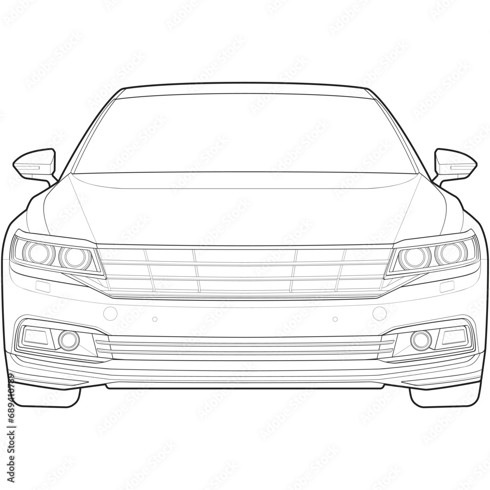 car outline blueprint vector. front view car with line art style ...