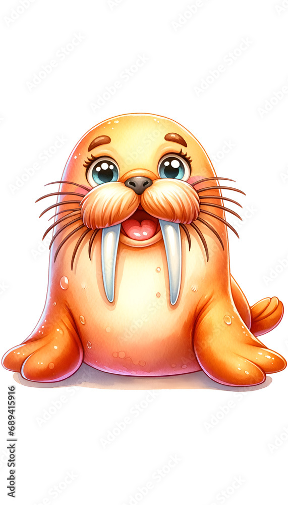 Adorable animated walrus character with oversized tusks and sparkling ...