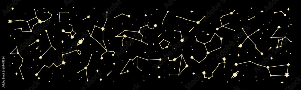 Space star constellation border. Galaxy night sky map, mystic astrology ...