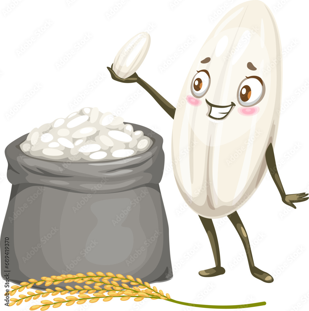 Rice cartoon grain character. Isolated vector adorable funny cereal ...