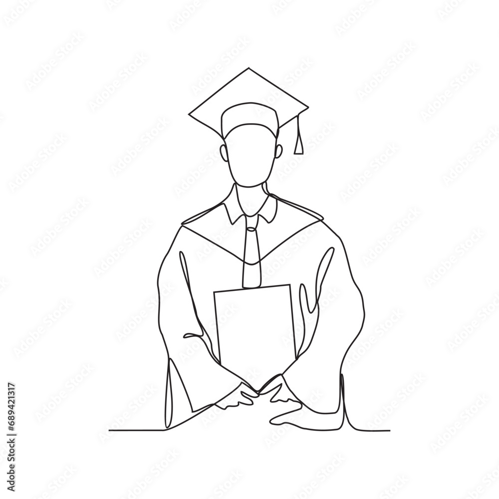 One continuous line drawing of Graduation activities are carried out by ...
