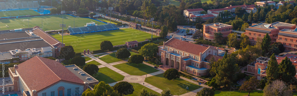 Aerial view of UCLA's campus, blending traditional and modern ...