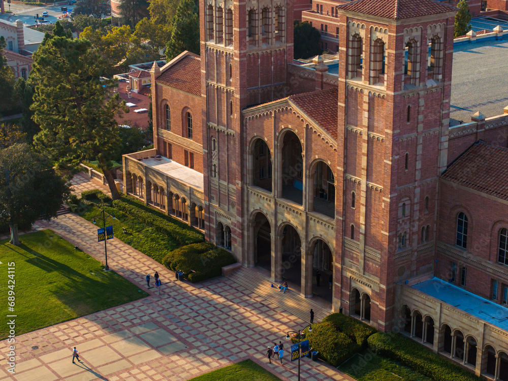Aerial view of UCLA's Royce Hall, featuring Gothic Revival architecture ...