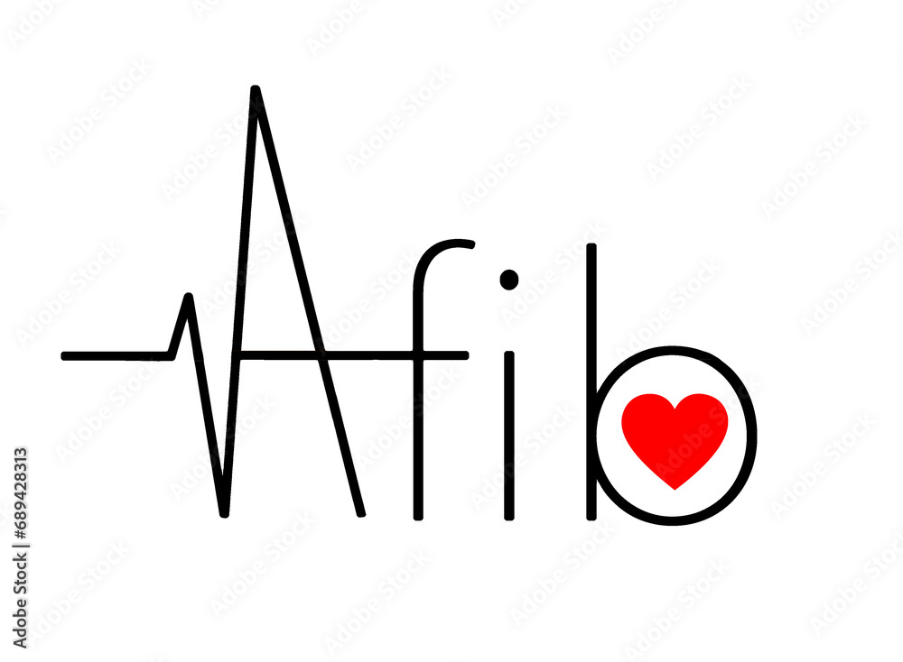 EKG graph peaks and valleys are seen turning into the word afib, an ...