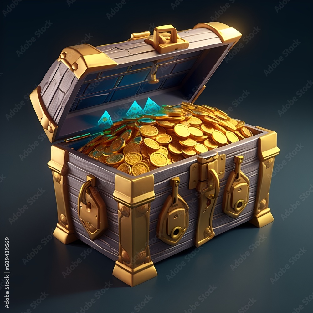 3D Gamer Chest: Animated Treasure with Dazzling Details and Gold Coins ...
