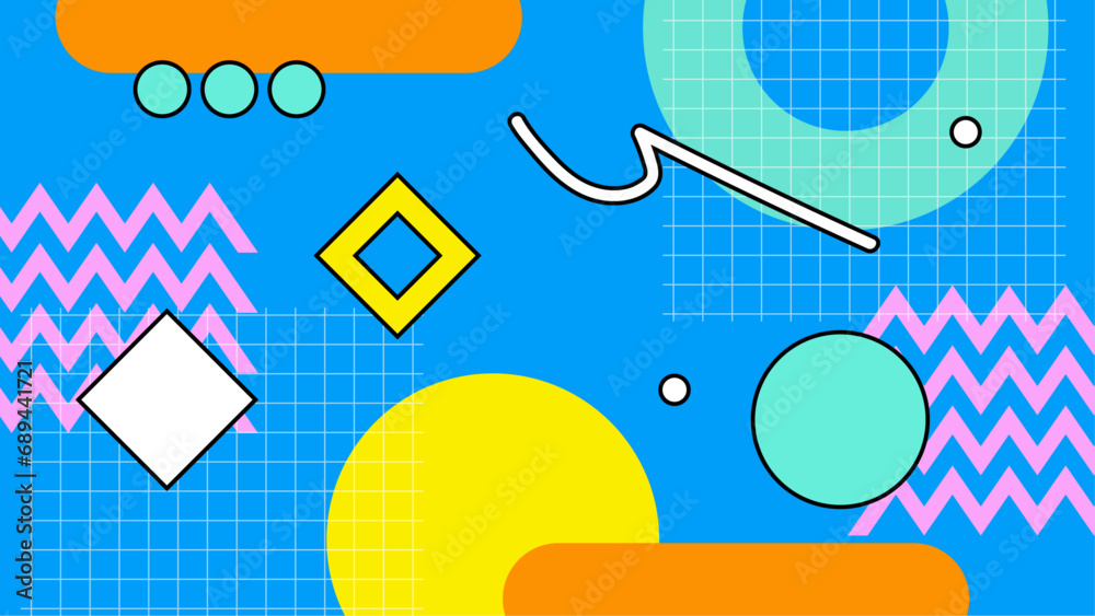 Colorful colourful vector 90s 80s memphis nostalgic retro background ...