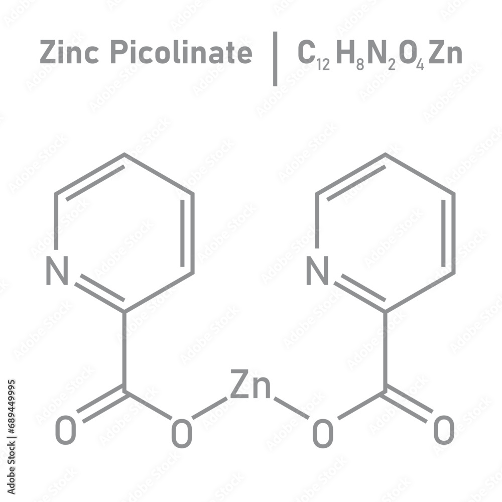 Chemical structure of Zinc Picolinate (C12H8N2O4Zn). Chemical resources ...