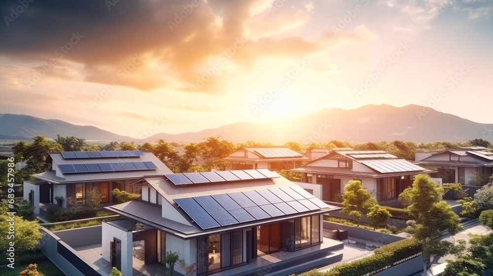 Aerial view newly built modern luxury real estate village with solar ... Aerial view newly built modern luxury real estate village with solar ...