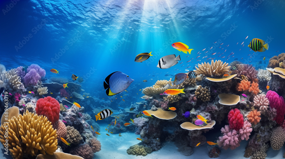 vibrant and diverse marine life in an underwater world, including ...