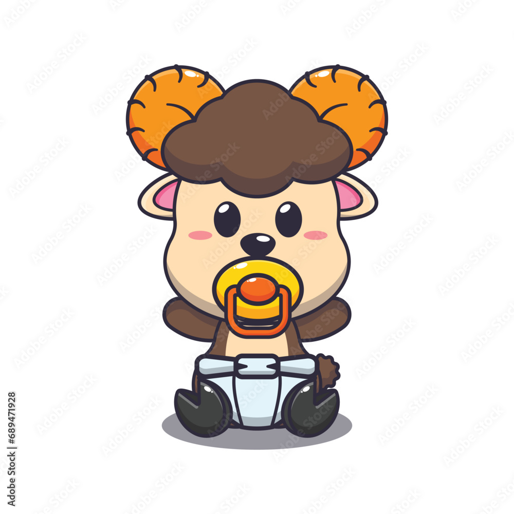Cute baby ram sheep cartoon vector illustration. Stock Vector | Adobe Stock
