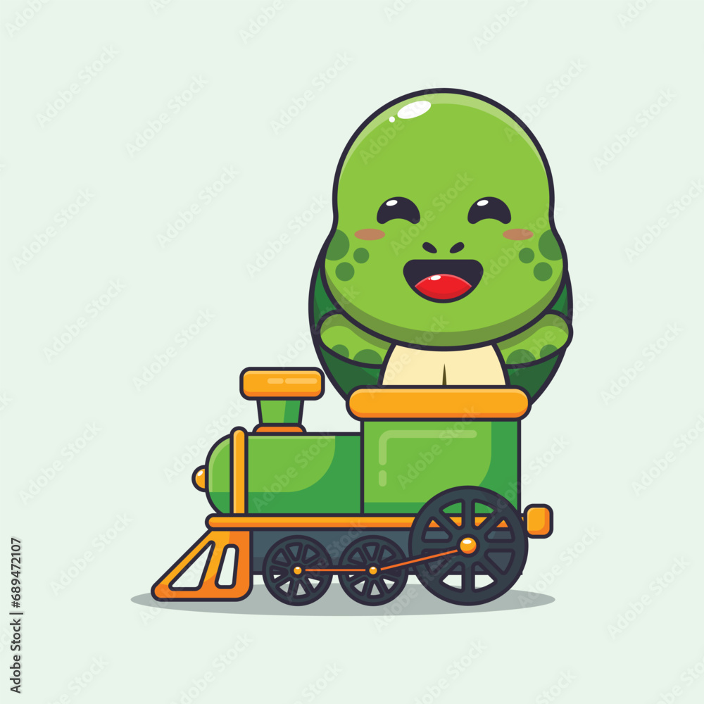 Cute turtle ride on train cartoon vector illustration. Stock Vector ...