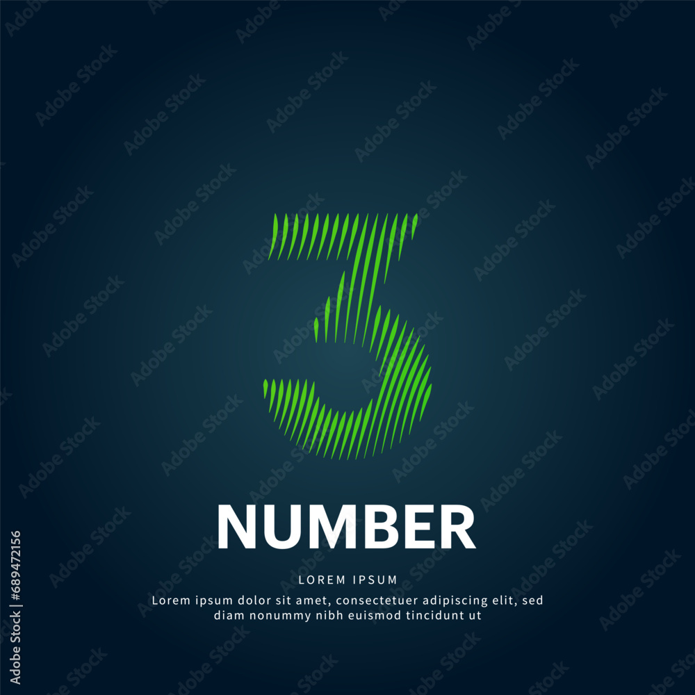 simple logo 3 number Illustration in a linear style. Abstract line art ...