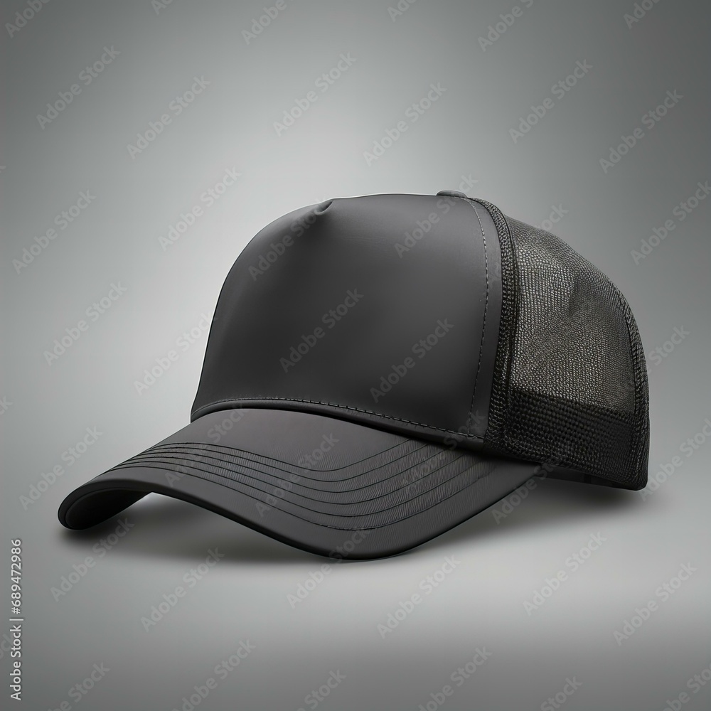 Black trucker hat mockup, 3/4 view Stock Photo | Adobe Stock
