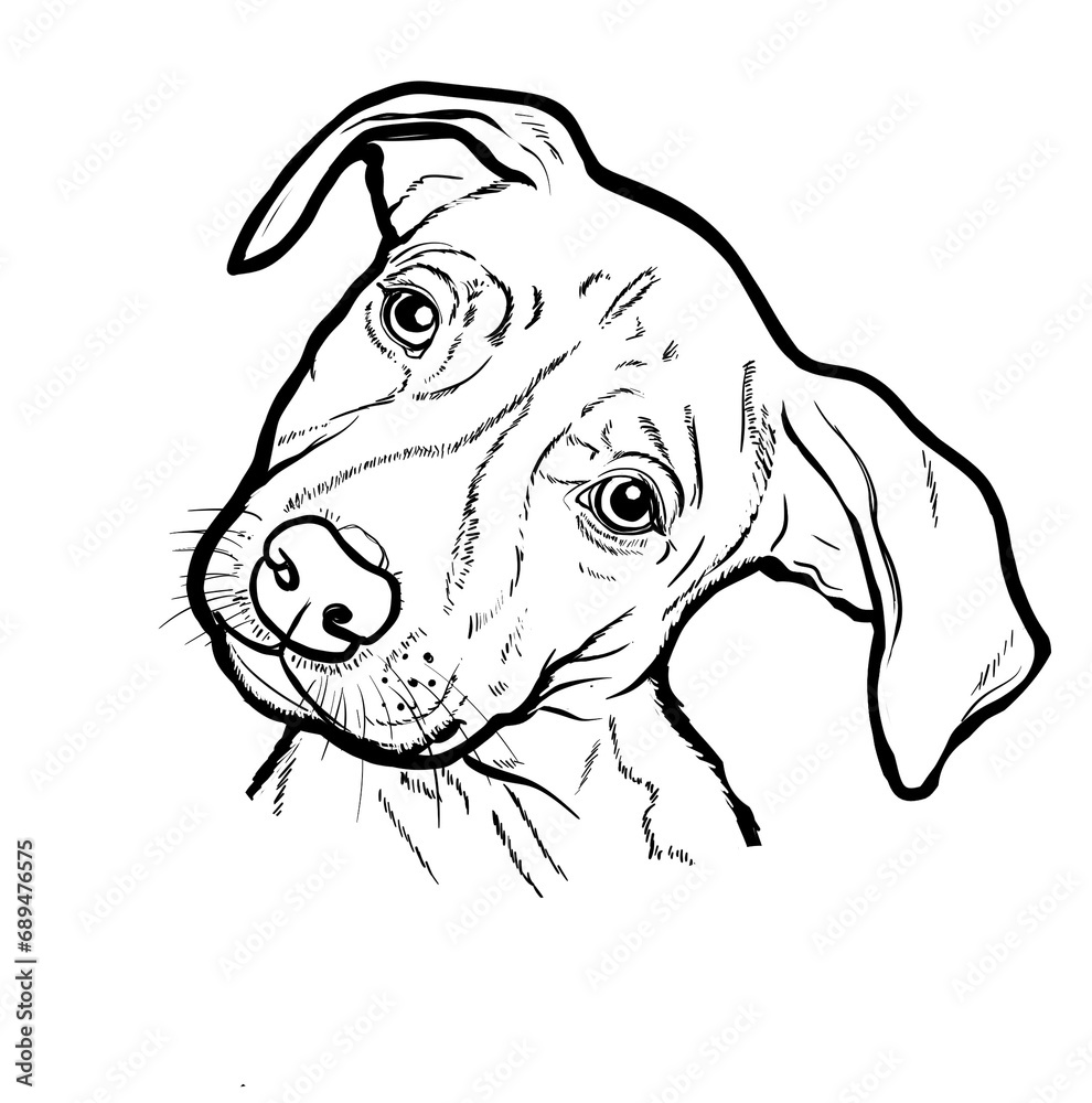Cute hand drawn pet pitbull puppy dog cartoon illustration outline ...