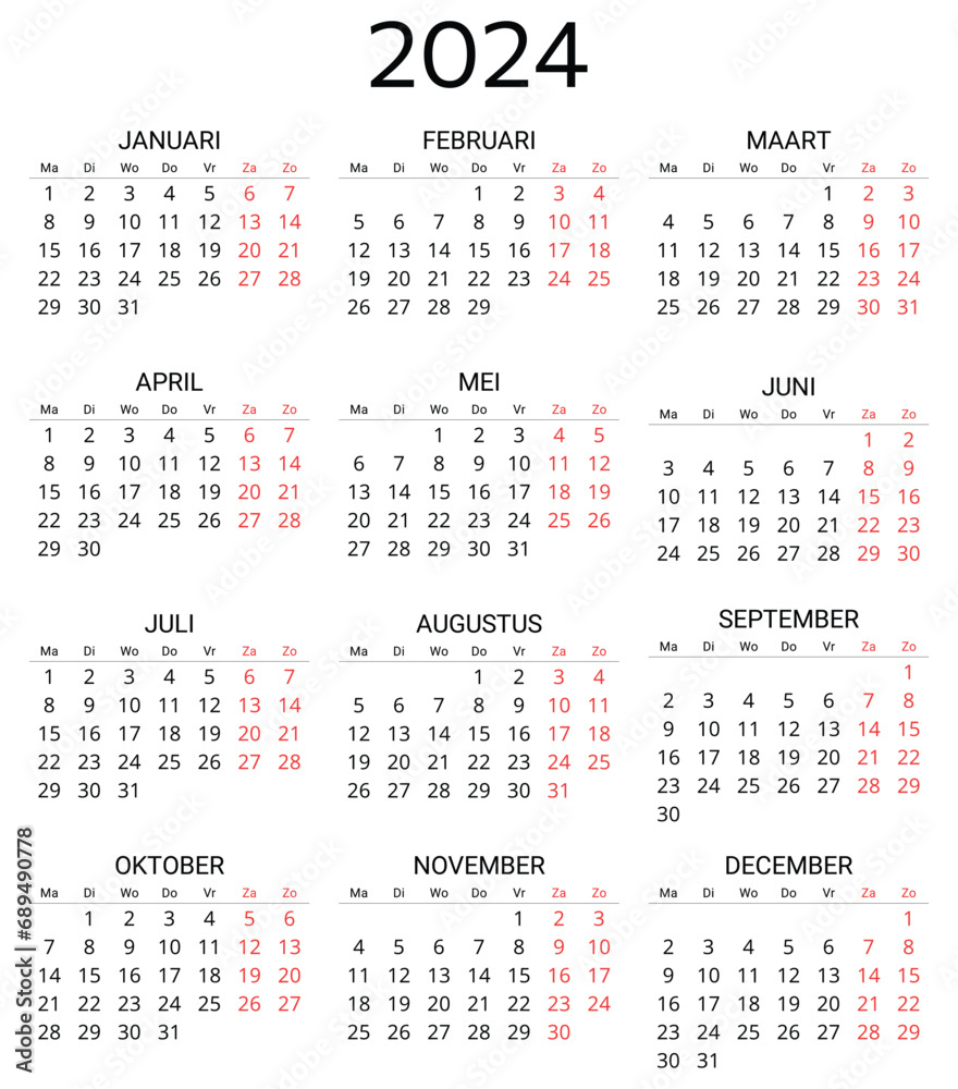2024 dutch calendar. Printable, editable vector illustration for Dutch ...