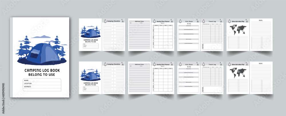 Camping Log Book & Planner layout with cover page design template Stock ...