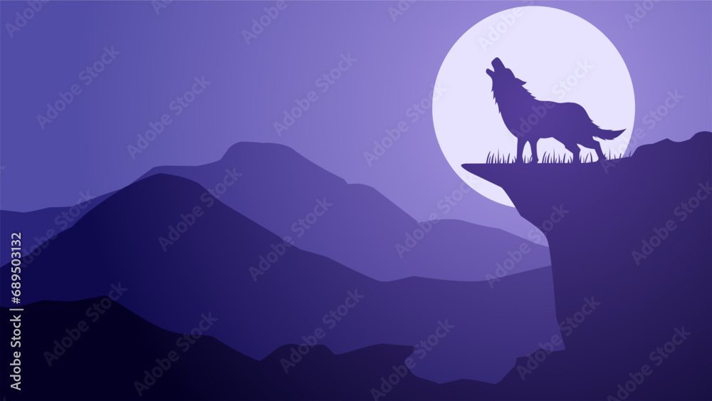 Wildlife wolf landscape vector illustration. Scenery of wolf howling ...