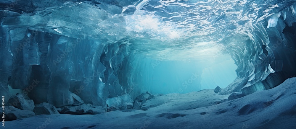 Glacier pool floods ice cave in Alaska's Matanuska Glacier. Stock Photo ...