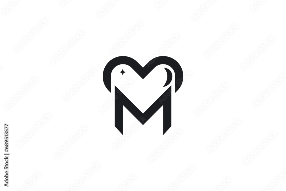 letter m and heart sign logo design conceptt Stock Vector | Adobe Stock