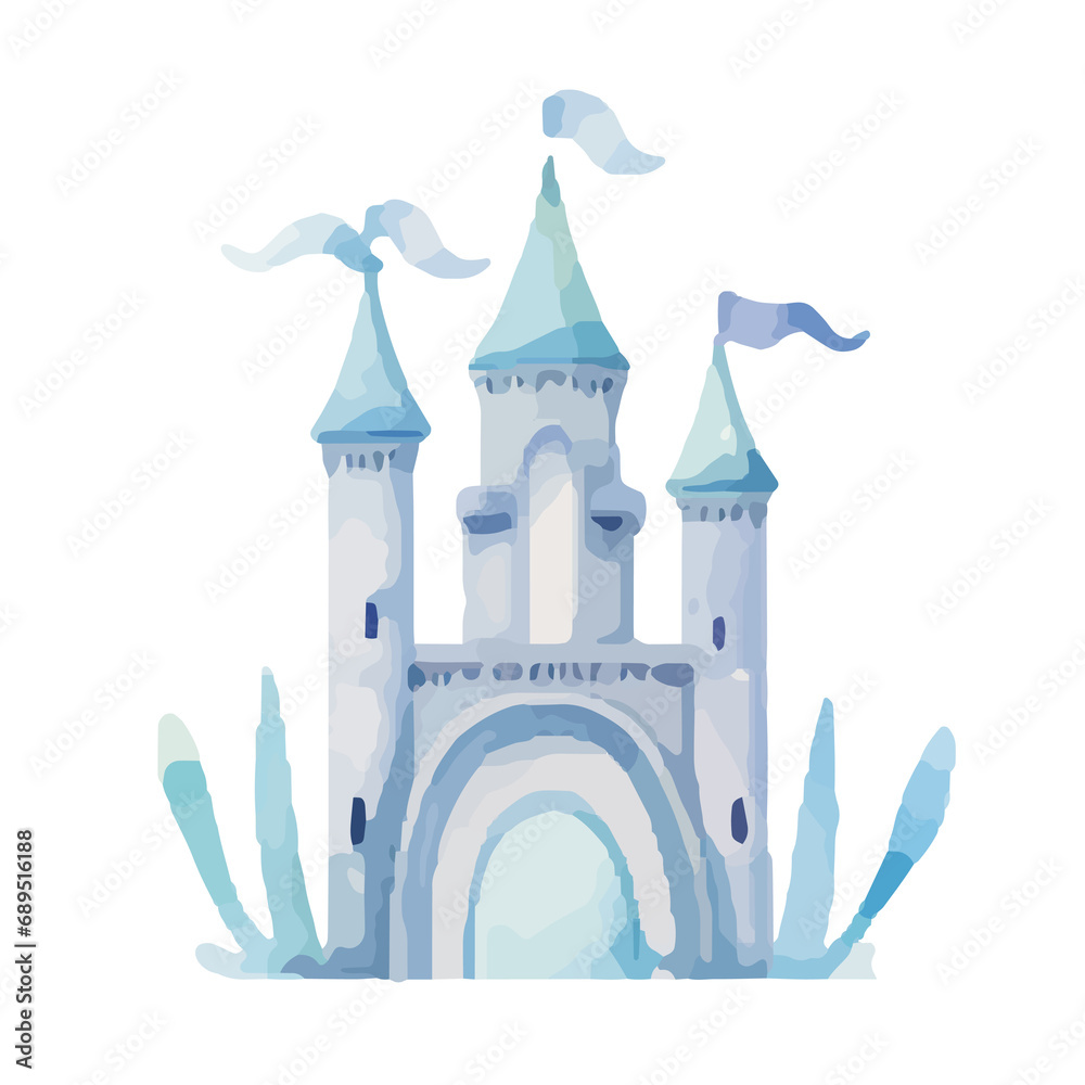 princess magic castle. Hand drawn watercolor fairytale castle. Kids ...