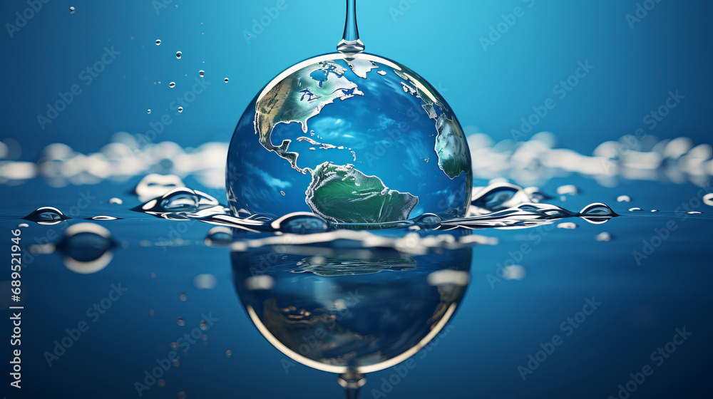 Water, planet Earth, and conservation concept for saving water. Flowing ...