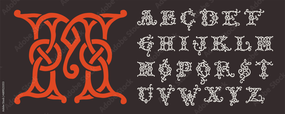 A to Z monograms. Celtic alphabet. Insular style initials with knots ...