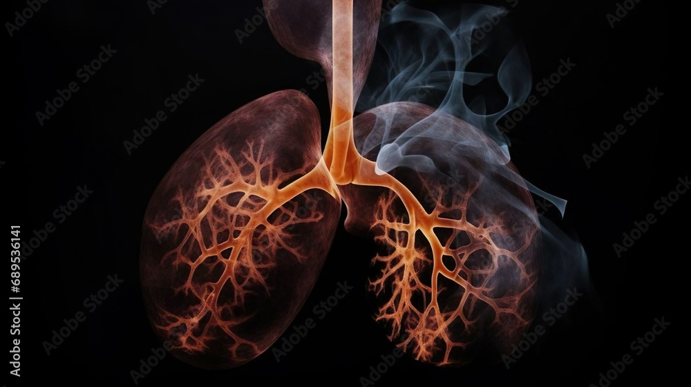 Human lungs with cigarette tobacco smoke. Lung respiratory chest organ ...