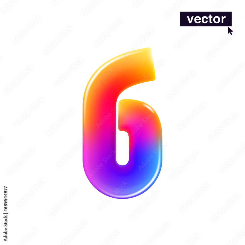 6 logo. Number six. Realistic 3D design in cartoon vivid style. Vector ...